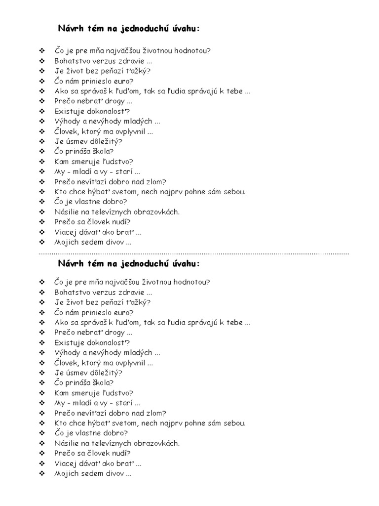 Jednoduchá Úvaha - Návrh Tém III. | PDF