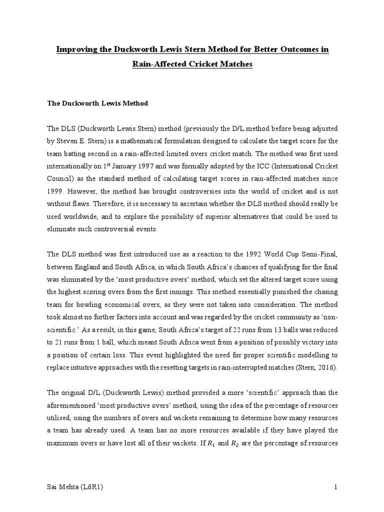Improving The Duckworth Lewis Stern Method For Better Outcomes in Rain ...