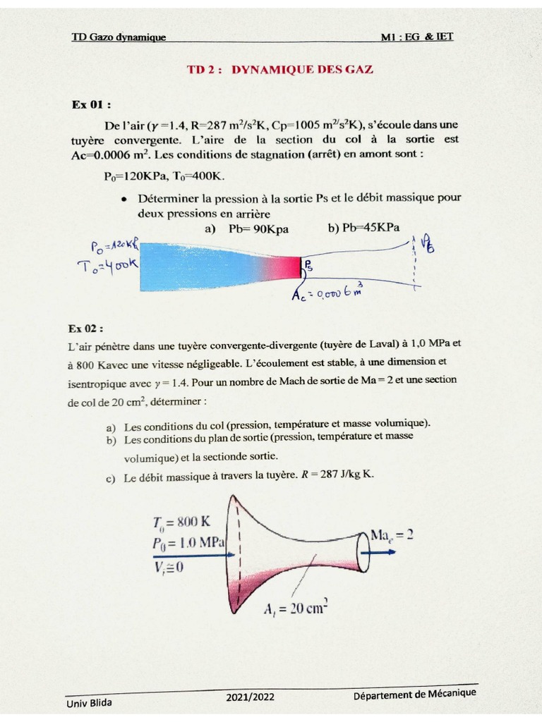Dynamique Des Gaz Exercices | PDF