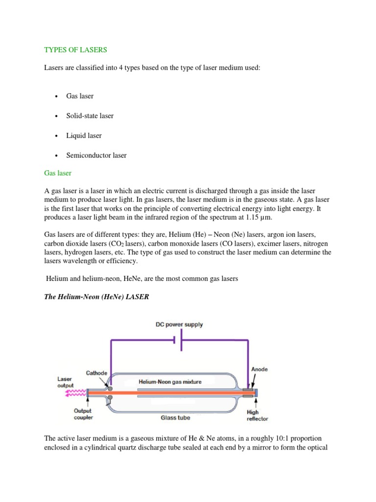 Types of Lasers | PDF | Science & Mathematics
