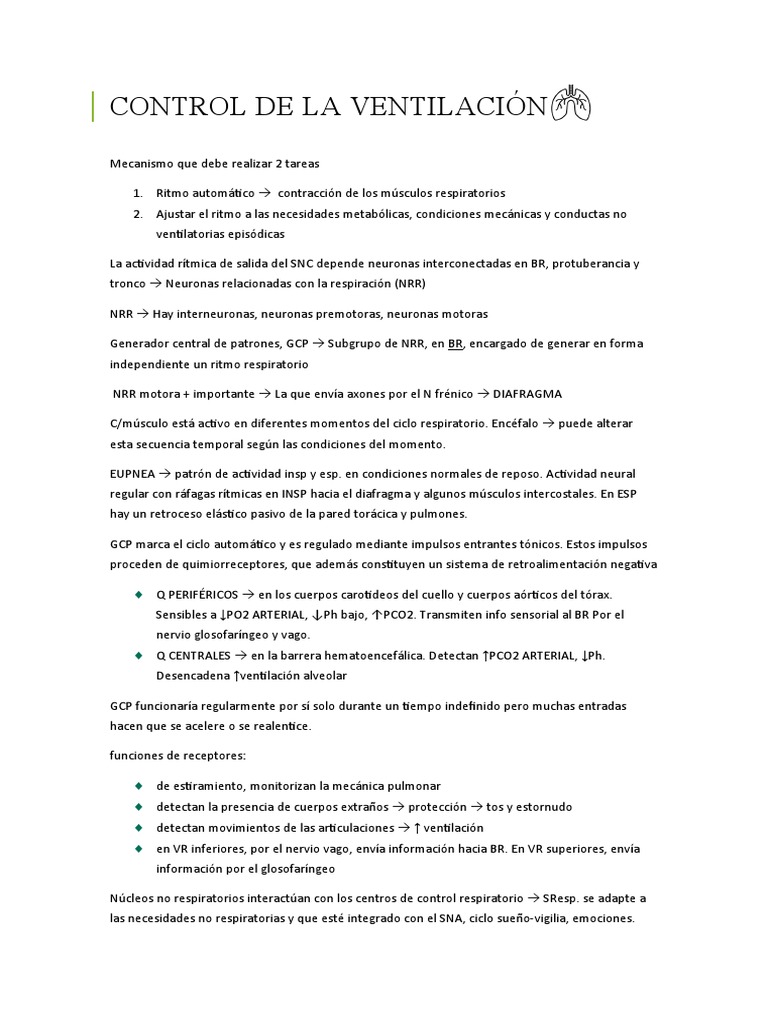 CONTROL RESPIRATORIO | PDF | Sistema respiratorio | Sinapsis