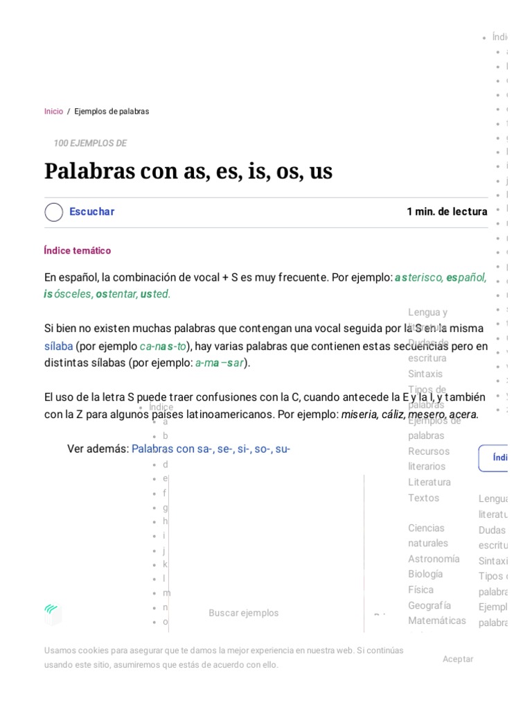 100 Ejemplos de Palabras Con as, Es, Is, Os, Us | PDF | Inteligencia ...