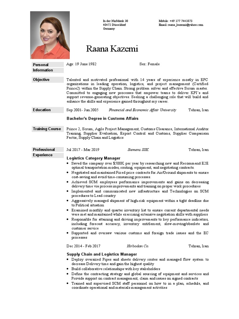 Raana Kazemi CV2020 | Download Free PDF | Supply Chain | Supply Chain Management