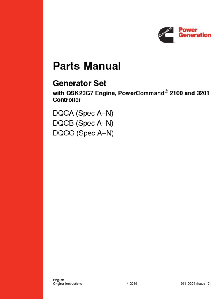 Parts Manual QSK23 G7 Engine With PowerCommand 2100 Control | PDF ...