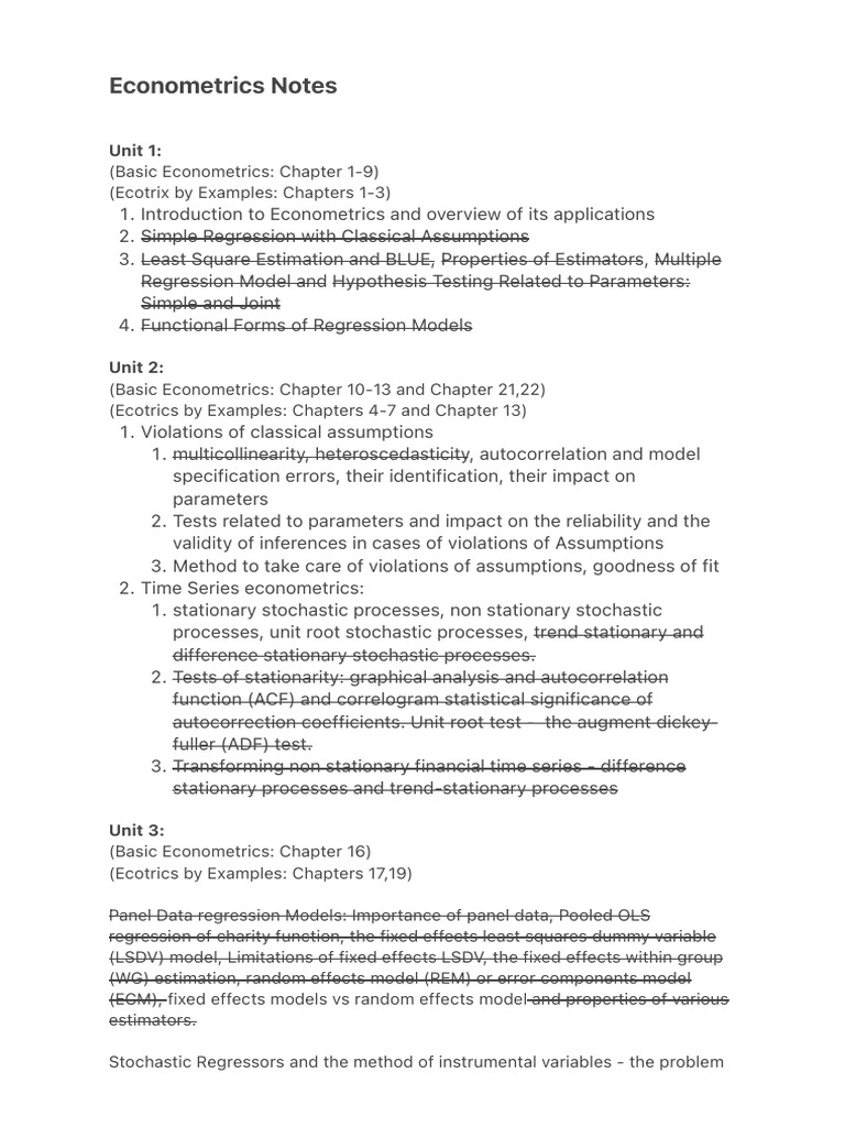 Econometrics Notes | PDF | Ordinary Least Squares | Multicollinearity Econometrics Notes | PDF | Ordinary Least Squares | Multicollinearity