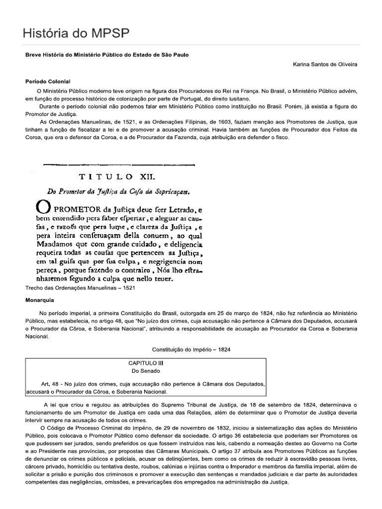 Ministério Público Do Estado de São Paulo - História Do MPSP | PDF