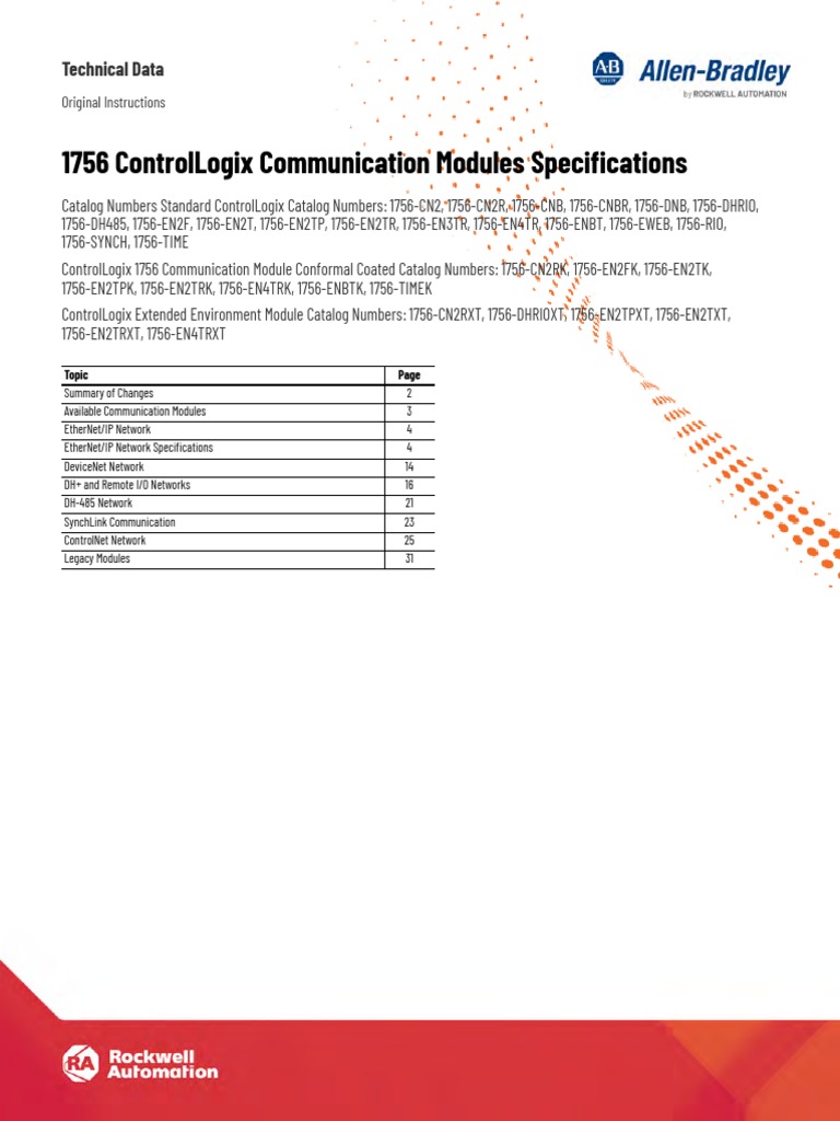 1756 Controllogix Communication Modules Specifications: Technical Data ...