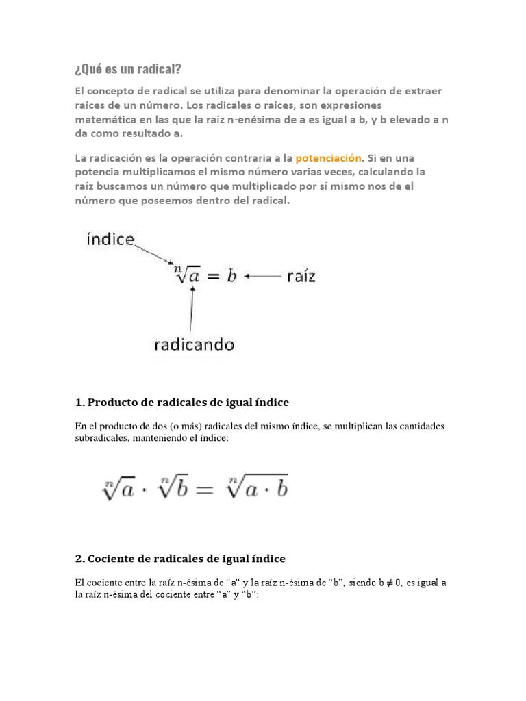 Los Radicales Matematica Basica | PDF | Exponenciación | Multiplicación
