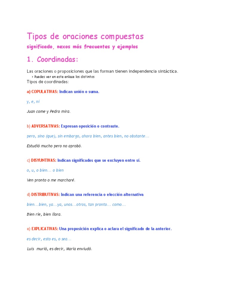 Tipos de oraciones compuestas | PDF | Artes del Lenguaje y Comunicación
