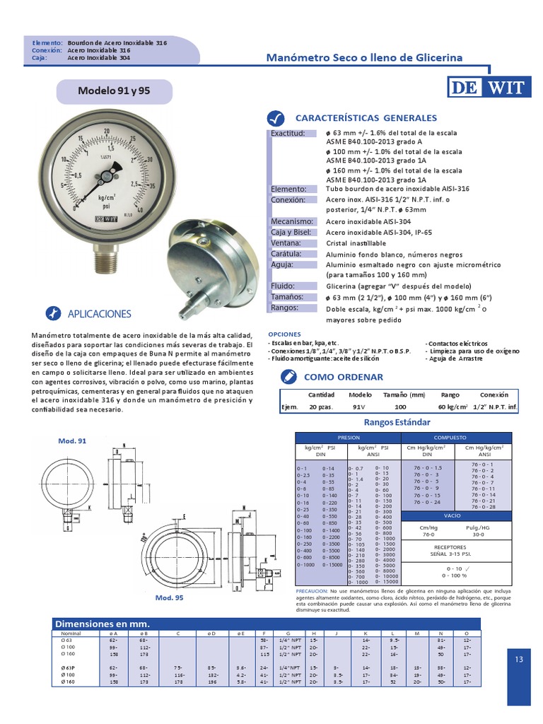 Manometro Modelos 91 95 | PDF | Materiales | Rieles
