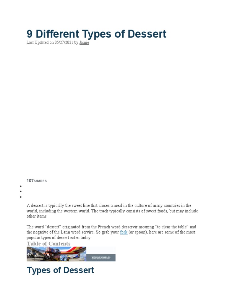 9 Different Types of Dessert | PDF | Cakes | Desserts