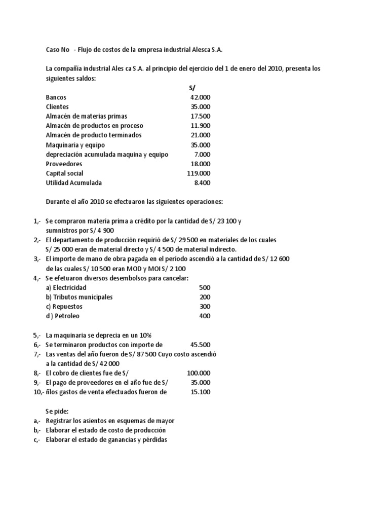 S01.s2 - Ejercicios Por Resolver - Flujo Costos - Empresa Alesca | PDF