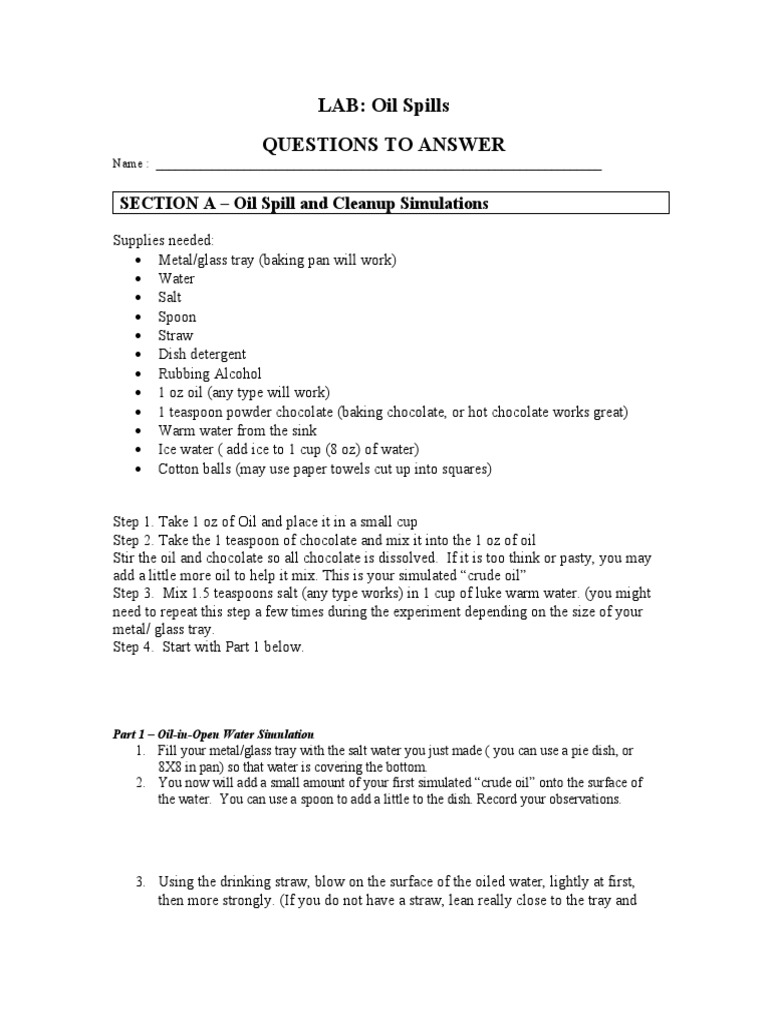 Oil Spill Cleanup Simulation Guide | PDF | Cooking, Food & Wine