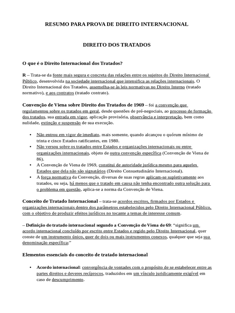Resumo Do Direito Dos Tratados - 1 | PDF | Tratado | Direito Internacional
