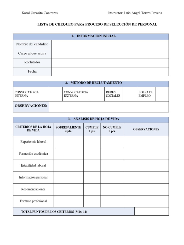 Lista de Chequeo para Proceso de Selección de Personal | PDF | Gestión ...