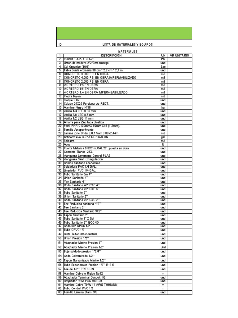 Lista de Materiales San Pedro A Cotizar | PDF