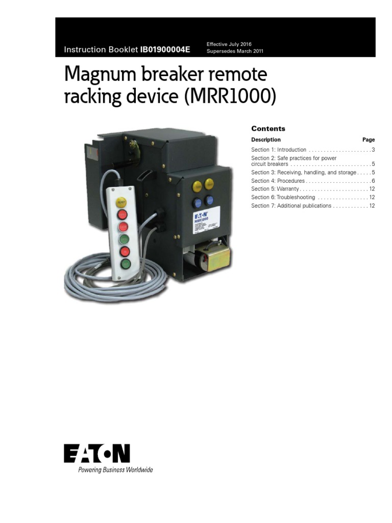 Eaton MRR1000 Remote Racking Guide | PDF | Electric Arc | Electric Motor