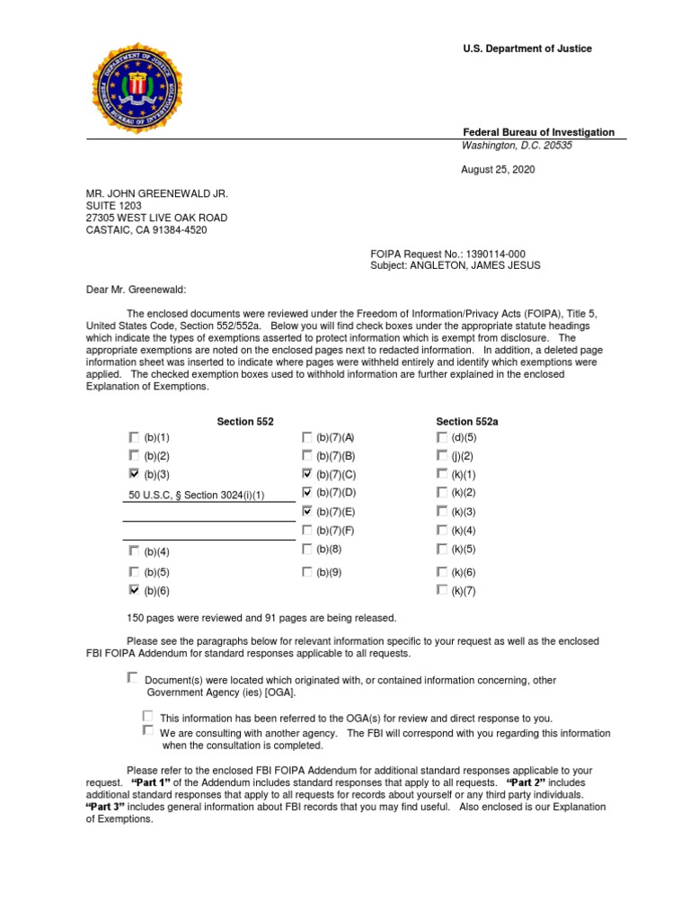 Jamesangleton Fbi2 | PDF | Freedom Of Information Act (United States ...