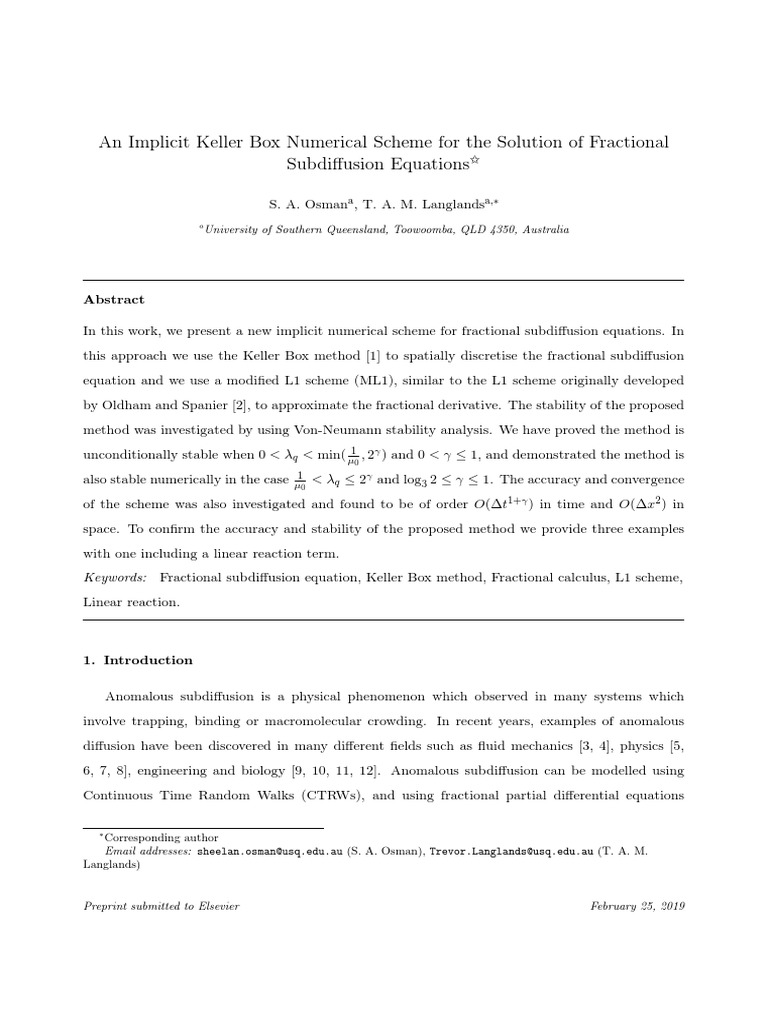 (Osman and Langlands) An Implicit Keller Box Numerical Scheme For The ...