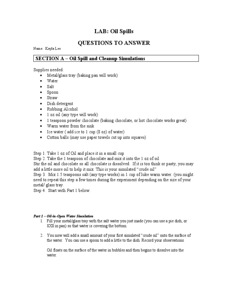 Oil Spill Lab | PDF