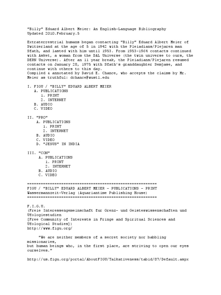 Billy-Meier-Bibliography, Richard T Miller | PDF