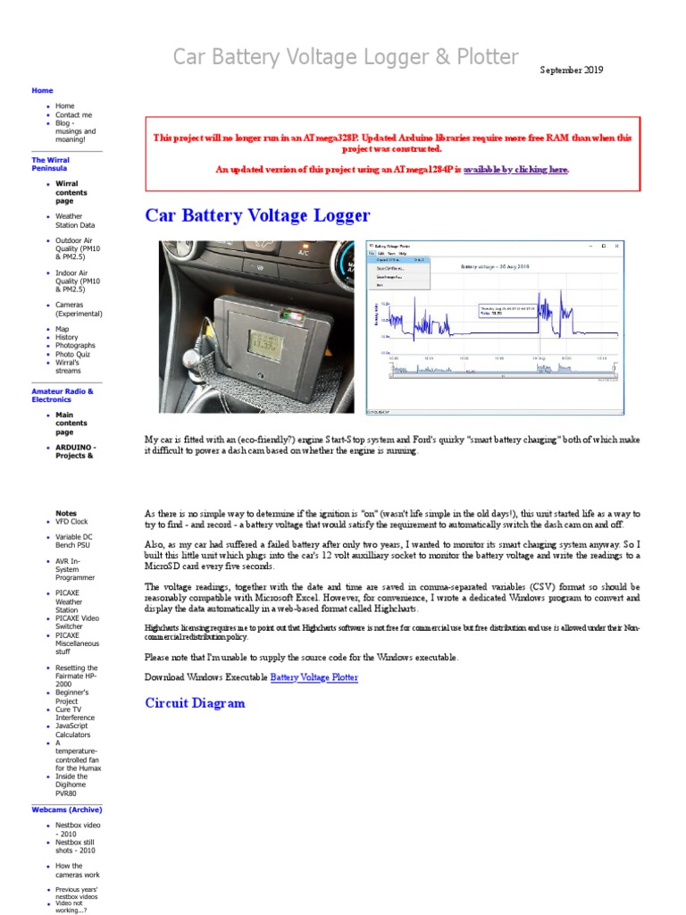 Arduino - Car Battery Voltage Logger | PDF