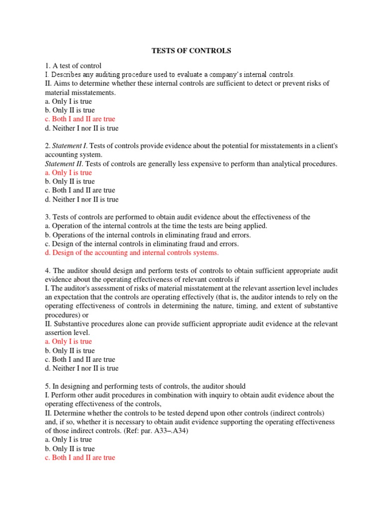 Tests of Controls | PDF | Audit | Internal Control