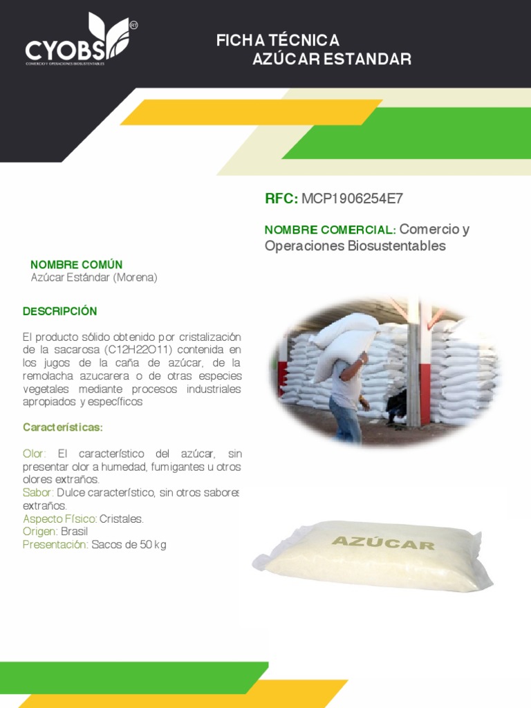 Ficha Tecnica Azucar Estandar | PDF