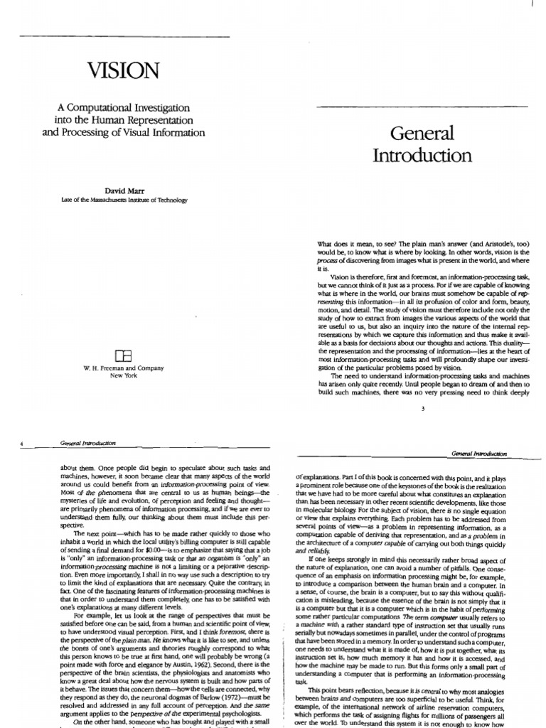 Marr 1982 ch1 | PDF | Visual Perception | Perception