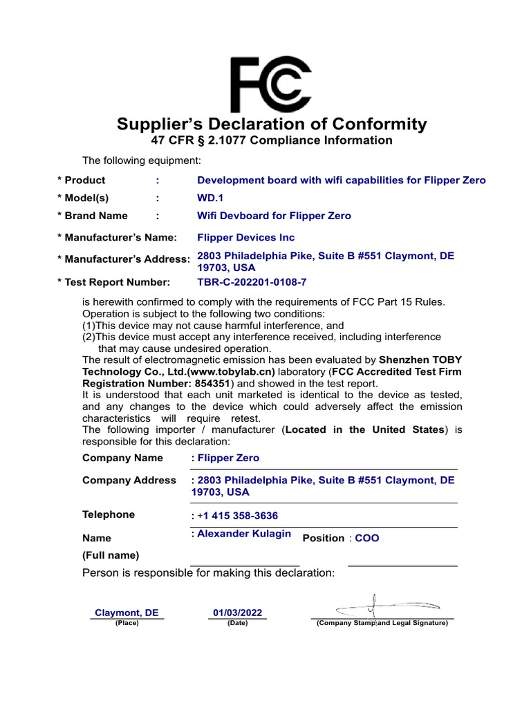 Fcc Wd 1 Fcc Sdoc Class B Pdf