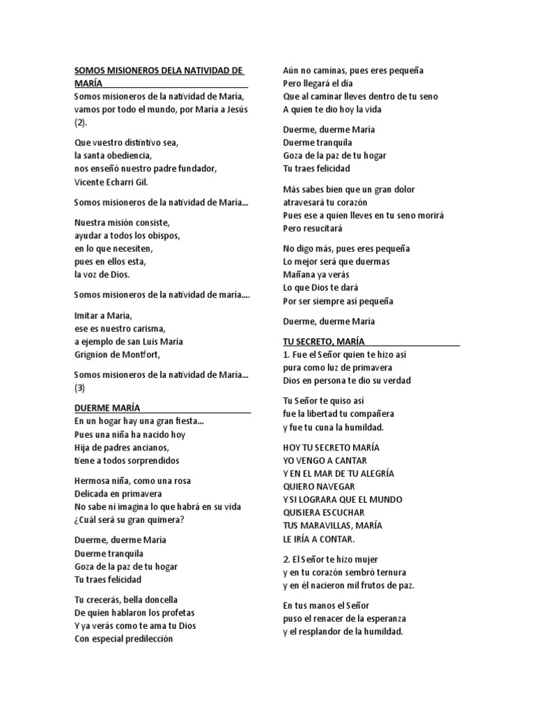 Cantos A Maria Niña | PDF | María, madre de Jesús