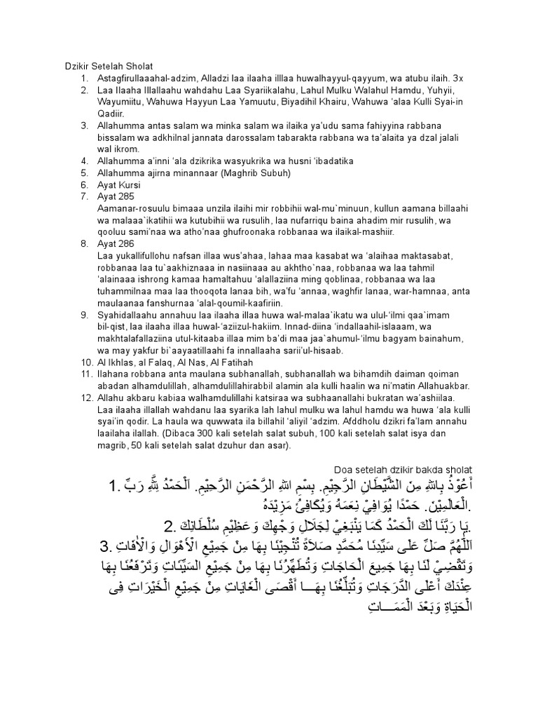 Dzikir dan Doa Bakda Sholat | PDF