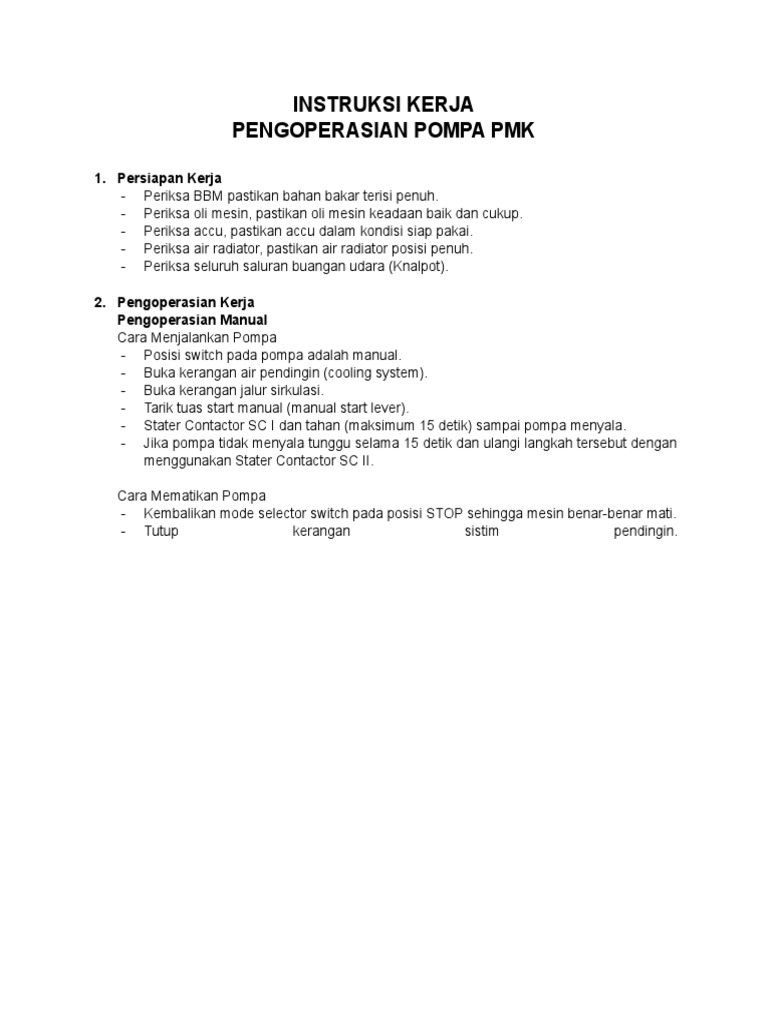Panduan Pengoperasian Pompa PMK | PDF