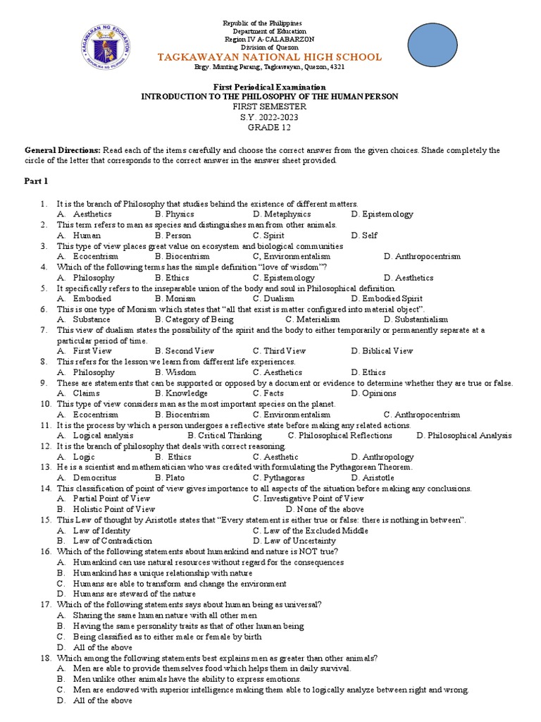 Grade 12 Philosophy Exam Guide | PDF | Philosophy