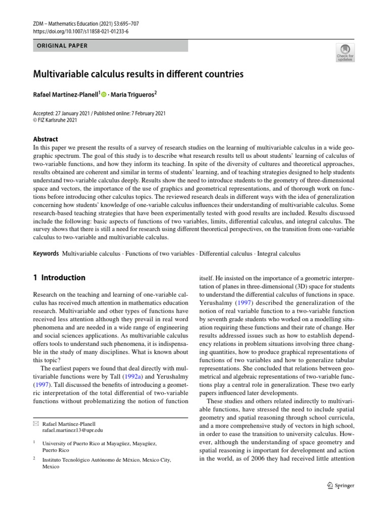 Multivariable Calculus Results in Different Countries: Rafael Martínez ...