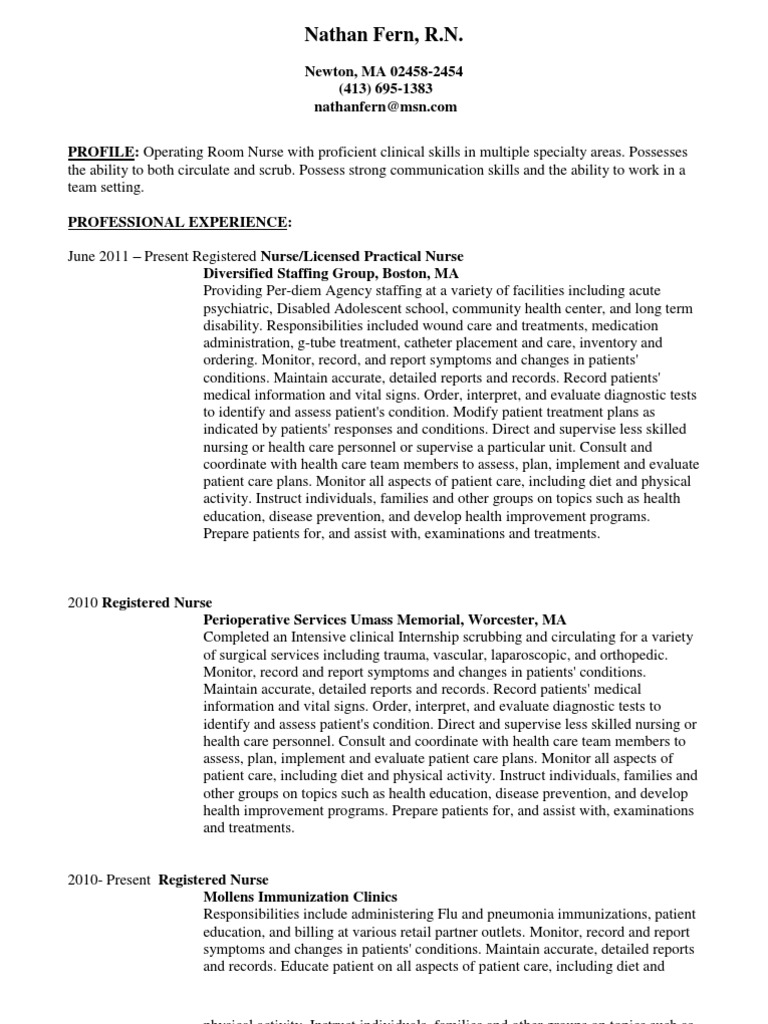 Operating Room RN in Boston MA Resume Nathan Fern | PDF | Nursing ...