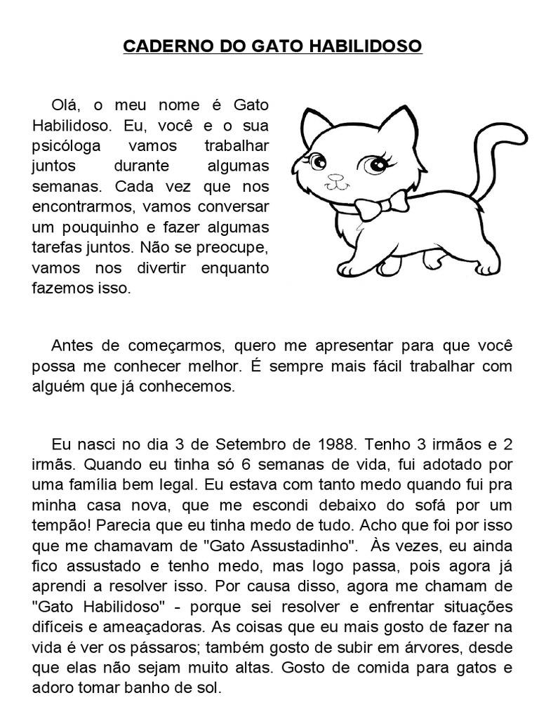 ATIVIDADE INFANTIL - CADERNO DO GATO HABILIDOSO | PDF | Gatos | Psicologia
