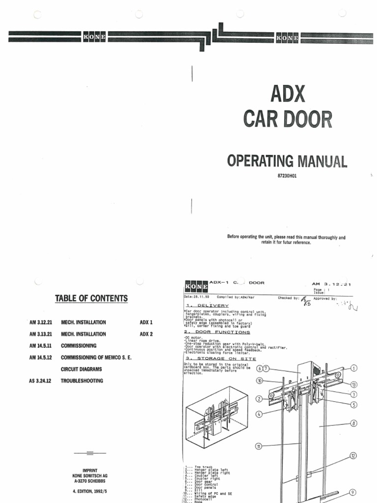 Kone ADX Car Door Operator Manual | PDF