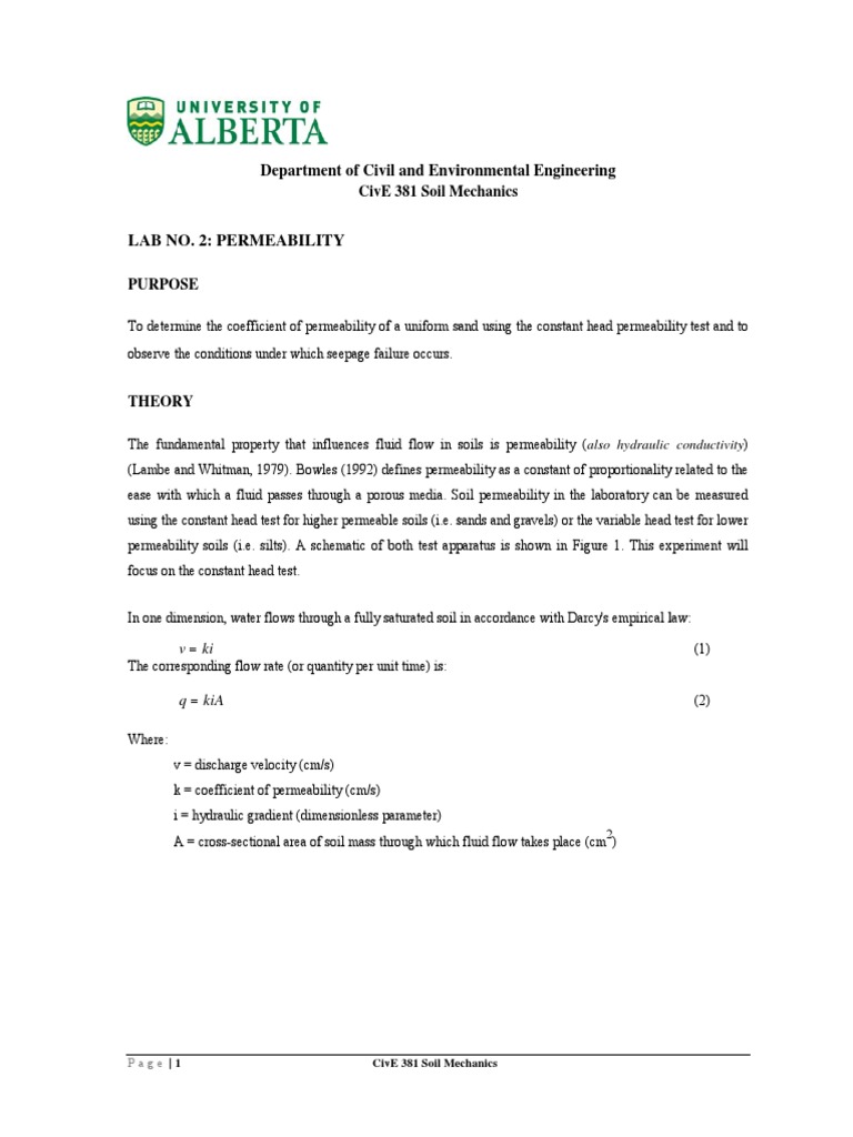 Lab 2 Permeability PDF | PDF | Permeability (Earth Sciences) | Soil Mechanics
