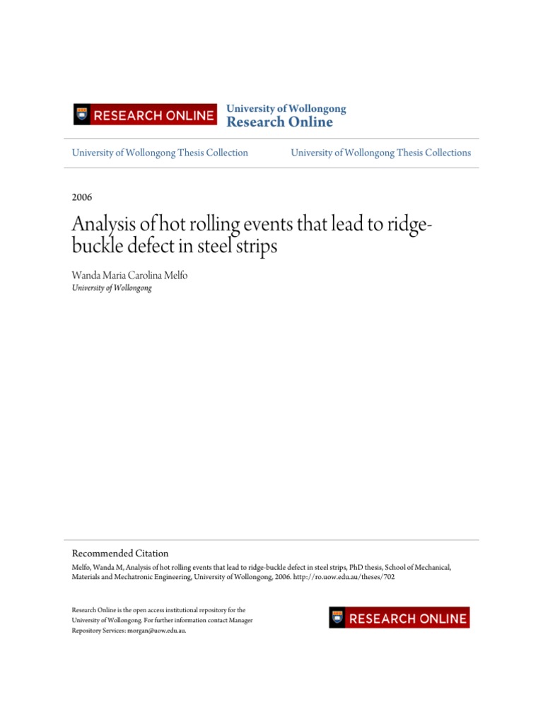 Analysis of Hot Rolling Events That Lead To Ridge-Buckle Defect I | PDF