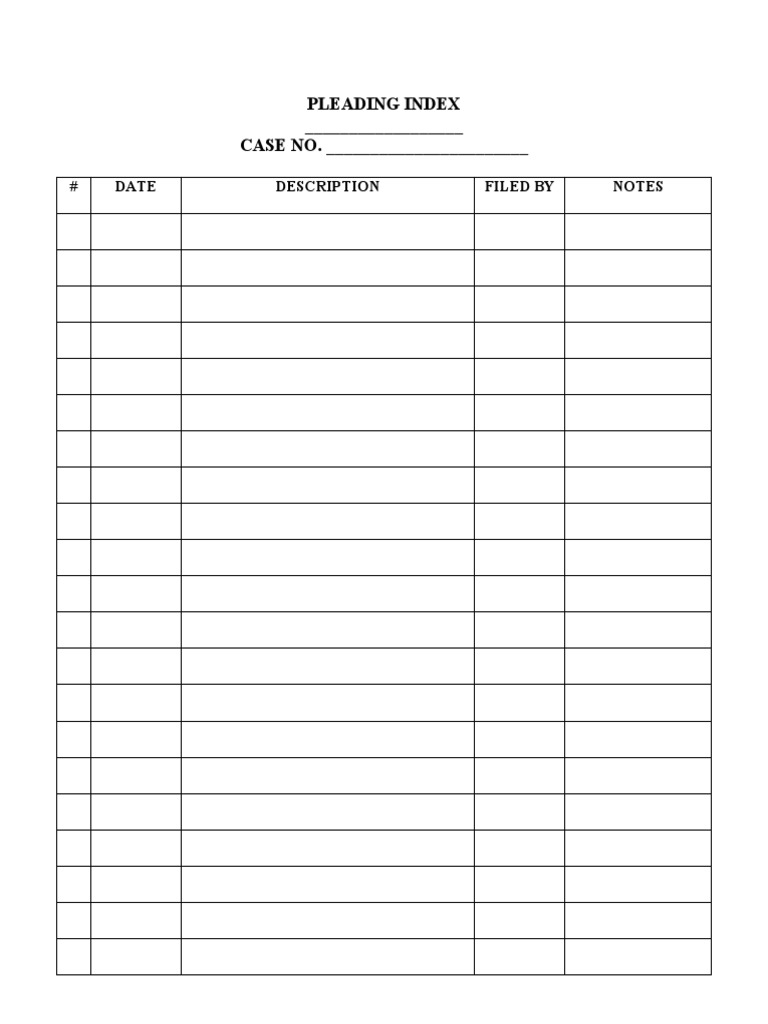 FORM - Pleading Index | PDF