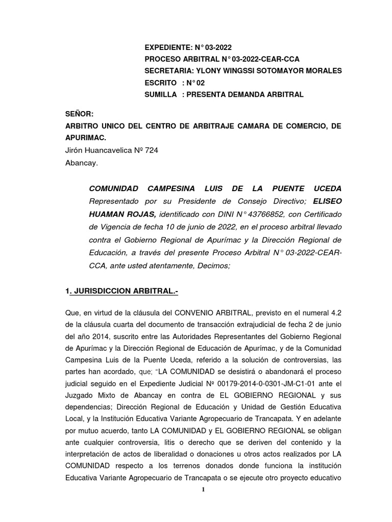 DEMANDA ARBITRAL | PDF | Arbitraje | Daños y perjuicios