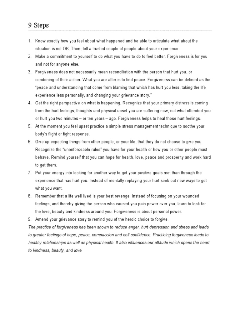 9 Steps to Effective Forgiveness | PDF