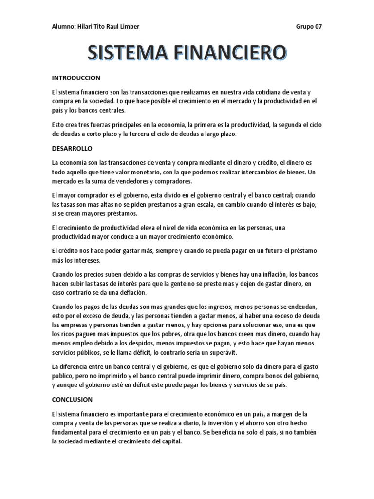 Sistema Financiero Resumen | PDF | Deuda | Sistema financiero