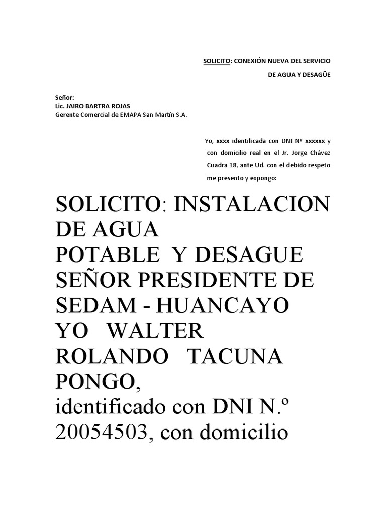 Solicitud de Agua y Desague | PDF