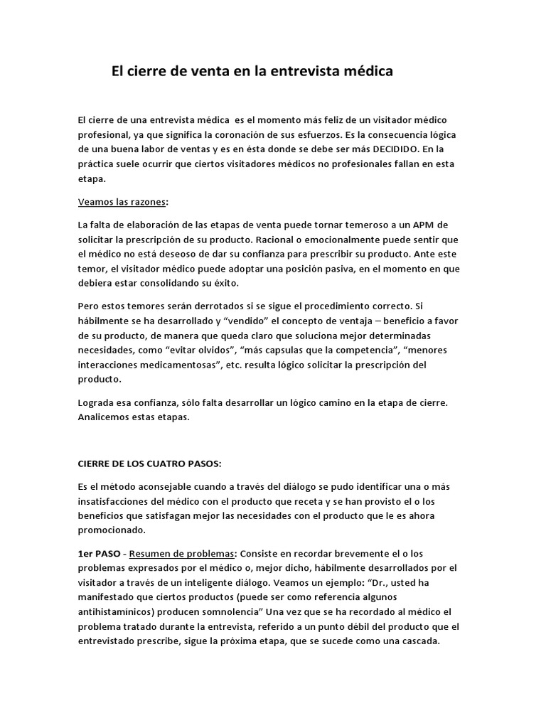 EL CIERRE DE VENTA EN LA ENTREVISTA MÉDICA | PDF | Prescripción médica
