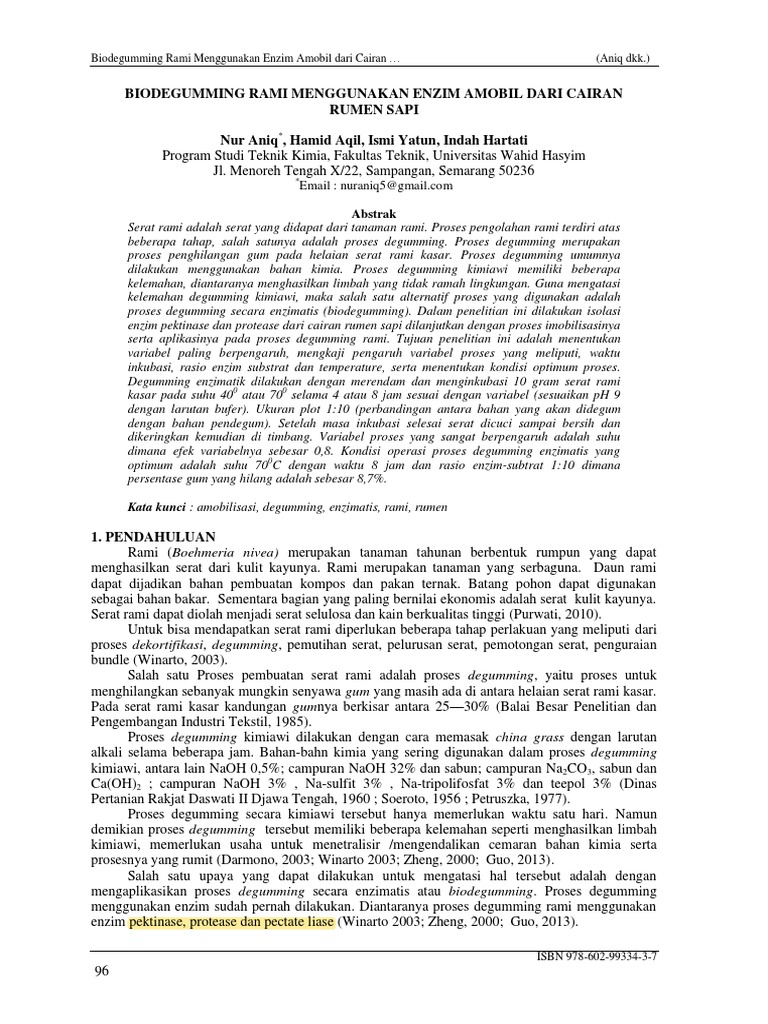 Biodegumming Rami Menggunakan Enzim Amobil Dari Cairan Rumen Sapi | PDF