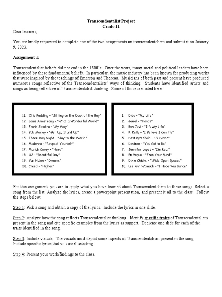 Analyzing Transcendentalist Songs | PDF | Poetry | Transcendentalism