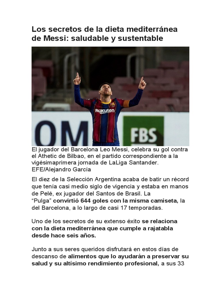 Los secretos de la dieta mediterránea de Messi | PDF | Alimentos | Carne