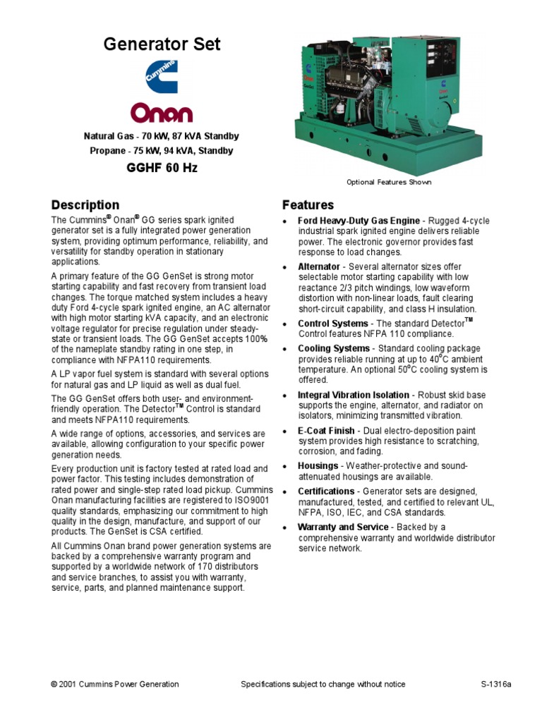 Generator Set: GGHF 60 HZ Description Features | PDF | Cummins ...